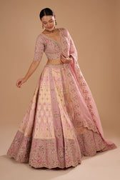 Buy Onion Pink Pure Silk Lehenga with Banarasi Print & Hand Embroidered ...