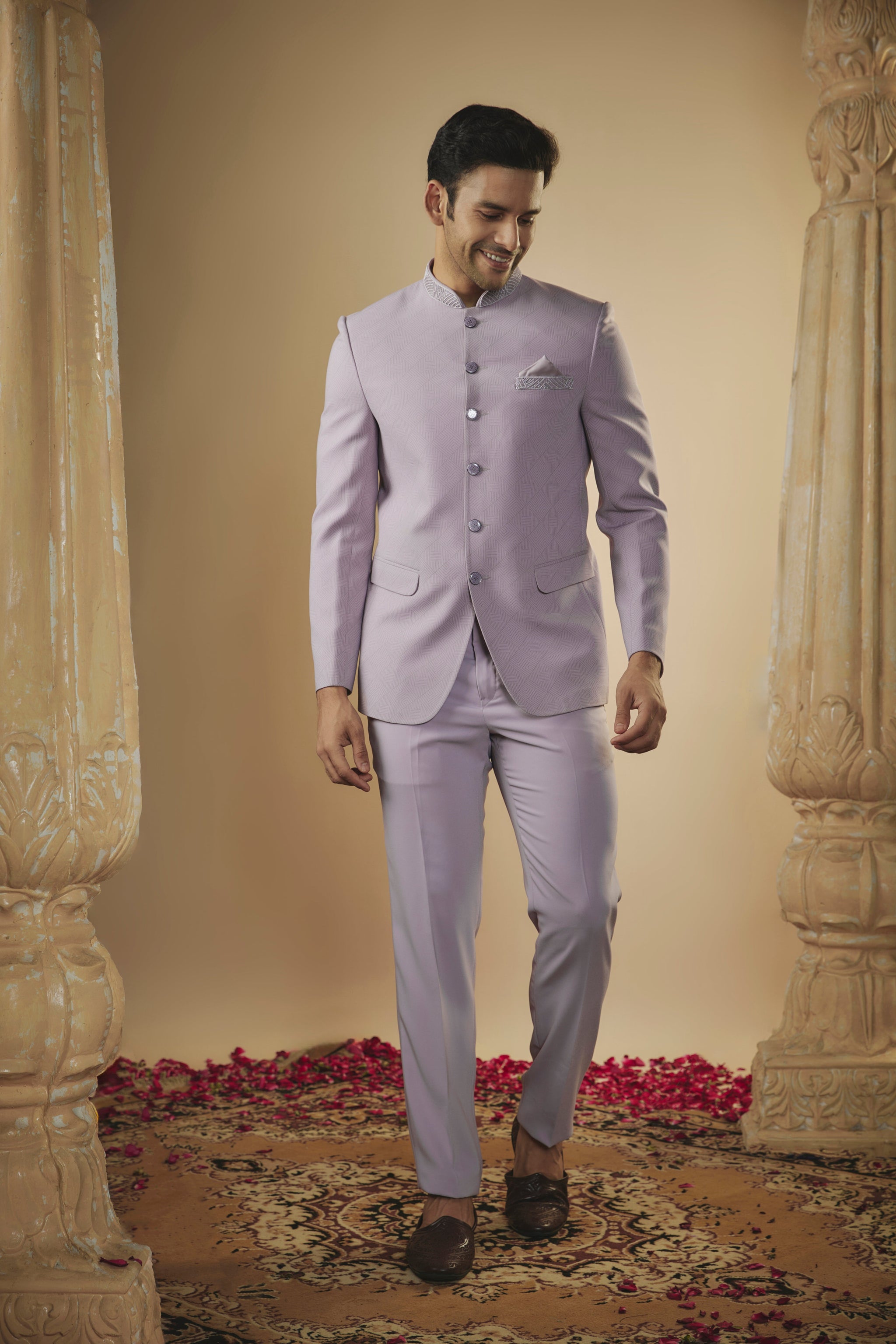 Fade lilac imported jacquard jodhpuri set